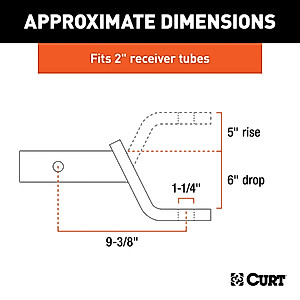 CURT 45446 Class 4 Trailer Hitch Ball Mount, Fits 2-Inch Receiver, 12,000 lbs, 1-1/4-Inch Hole, 6-Inch Drop, 5-Inch Rise
