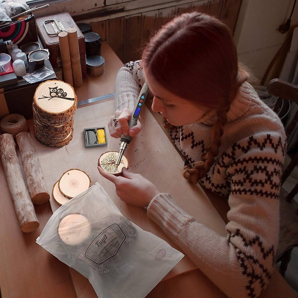 Fuyit Natural Wood Slices 30 Pcs 2.4-2.8 Inches Craft Wood Kit Unfinished Predrilled with Hole Wooden Circles Tree Slices for Arts and Crafts Christmas Ornaments DIY Crafts