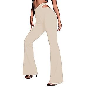 Avanova Women's Cutout High Waist Flare Leg Sexy Party Bootcut Long Pants Beige 05 X-Large