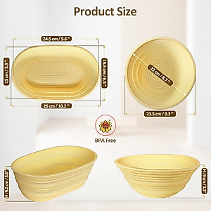 TMYIOYC Silicone Sourdough Bread Baking Supplies, 10 inch Oval & 9 inch Round Sour Dough Starter Kit, Foldable Banneton Bread Proofing Basket, Set of 2 Proofing Bowls for Sourdough Bread Baskets