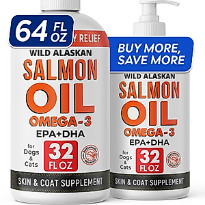 STRELLALAB 64 OZ Wild Alaskan Salmon Oil for Dogs - Omega 3 Fish Oil for Dogs & Cats, Itch & Allergy Relief, Dogs Skin & Coat, Dog Fish Oil Liquid, Shedding Supplement EPA & DHA Fatty Acids - 2 Packs