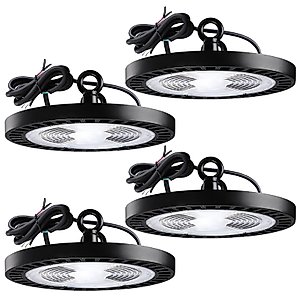 LEONLITE UFO LED High Bay Light 150W 21,700LM 5000K Daylight, 0-10V Dimmable, UL Listed, 120-277V Commercial Barn Lights for Warehouse Gym Factory Workshop, Pack of 4