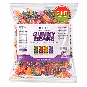 Sugar-Free Gummy Bears Keto Candy - Assorted Fruit Flavors Keto Snacks - Vegan Gummy Bears, Gluten-Free, Low Carb, Keto-Friendly, Sugar-Free Gummies - Bulk 2 LB