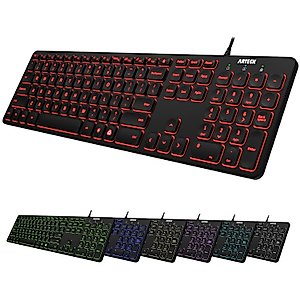 Arteck Backlit USB Wired Full Size Keyboard with Media Hotkey for PC and Laptop