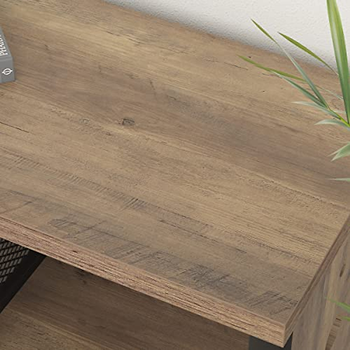 LVB Industrial Horizontal Bookshelf, 4 5 6 7 8 Cube Storage Organizer Bookcase, Modern Wide Large Book Shelf for Bedroom Living Room, Rustic Low Long Wood Metal Office Cubby Shelf, Rustic Oak, 63 Inch