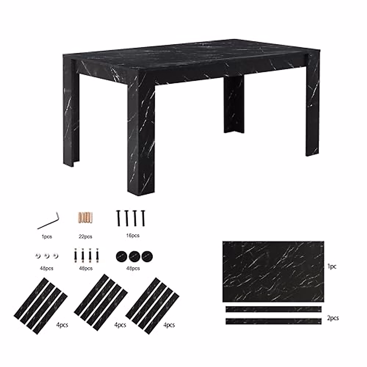 GIA Home Series 5pcs Modern Dining Set Include Rectangle 59"x35"x29.56" Faux Black Marble Wooland Table and Four Dining Chairs with Upholstered Linen Seat,Gray