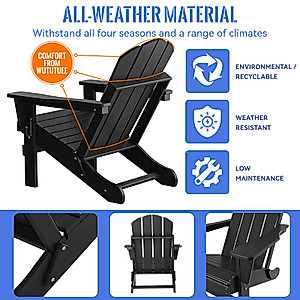 WUTUTUEE Adirondack Chair, Folding, Weather Resistant, White, Composite Material, Modern Style, Fire Pit Plastic Chair for Patio, Deck, Garden