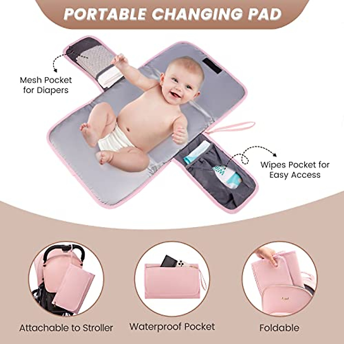 LOVEVOOK Diaper Bag Backpack, Quilted Baby Bag with Changing Pad & Pacifier Holder, Waterproof Travel Diaper Bags with USB Charging Port for Baby Boys Girls, Stylish and Large Capacity,Pink