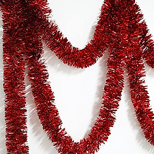 CareCheer 25 Feet Christmas Tree Tinsel Garland Metallic Twist Garland Sparkly Foil Streamer for Mardi Gras Parade Floats Christmas New Year Wedding Birthday, 4" x 25' (Red)