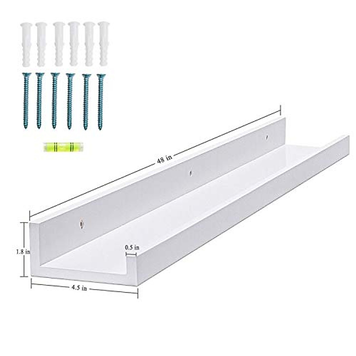 AZSKY 48 Inch Long Floating Bookshelves White Set of 2 Wall Picture Shelf Pine Floating Shelves Photo Frames Narrow Picture Ledge Mounting Hardware Included