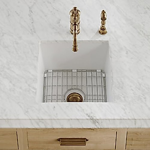 Whitehaus Collection WHUF1818 Undermount/Drop-in Fireclay Kitchen Sinks, Stainless Steel Grid Included
