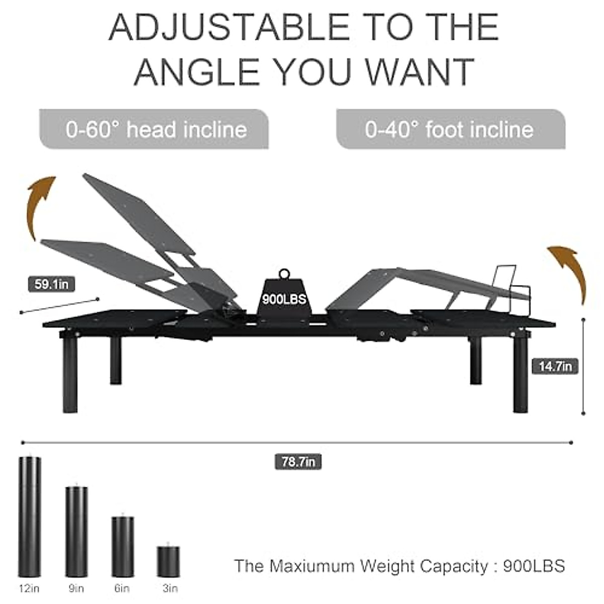 GOLDORO Queen Size Adjustable Bed Frame, Electric Bed Base, Wireless Remote Control, Whisper Quiet Durable Motor, Independent Head and Foot Incline, Adjustable Leg Heights