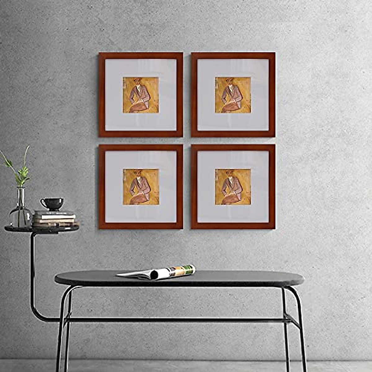 Coral Flower 8x8 Picture Frames 4 Pack, for Picture 4x4 with Mat or 8x8 whitout Mat Made of Solid Wood for Table Top Display and Wall Mounting Photo Frame,Light Cherry
