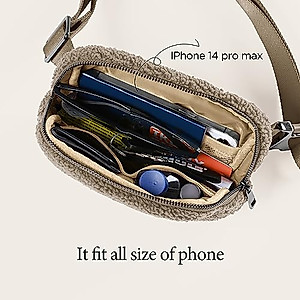 ODODOS Fleece Mini Belt Bag with Adjustable Strap, Sherpa Small Waist Pouch Fanny Pack for Workout Running Traveling Hiking, Taupe