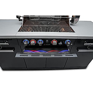 Mont Alpi MA-957 5-Burner 63000 BTU Black Stainless Steel Outdoor Kitchen Bar Gas Island Grill w/ Infrared Rear Burner + Rotisserie Kit + Granite Countertop + Storage Cabinets & Full Weather Cover