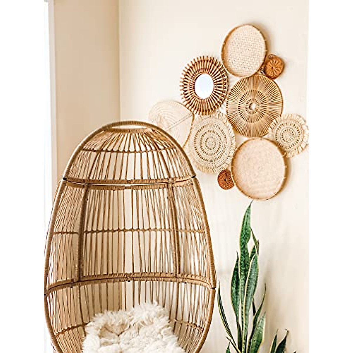 Wicker Wall Decor set of 9. Nursery Wall Decor. Wall Basket Decor. Boho Wall Baskets with Rattan Mirror. Each piece is handmade and varies in color, and variety. |Farmhouse Decor| Boho Decor