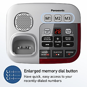 Panasonic Amplified Cordless Phone with Slow Talk, 50dB Volume Boost, 112dB Lound Visual Ringer, Hearing Aid Compatibility, Large Screen and Backlit Keypad - KX-TGM450S - 1 Handset (Silver)