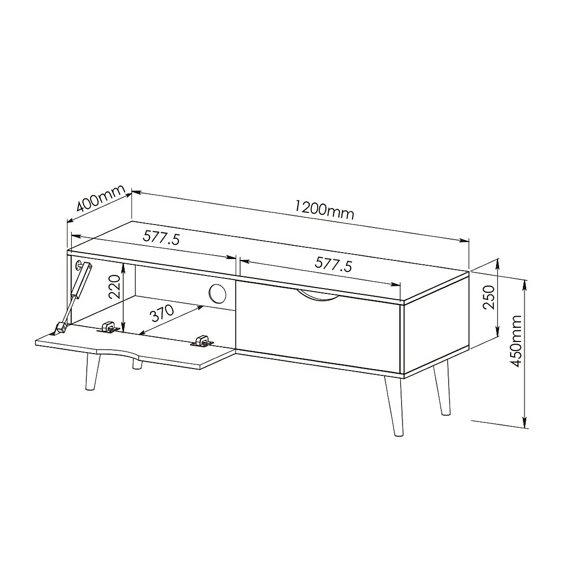 CENSI Natural Oak Television TV Stand, Wooden Console Coffee Table, Lowline for Small Space, 47 Inch Mid-Century Modern Style, Fits TVs up to 55" (Light Wood)