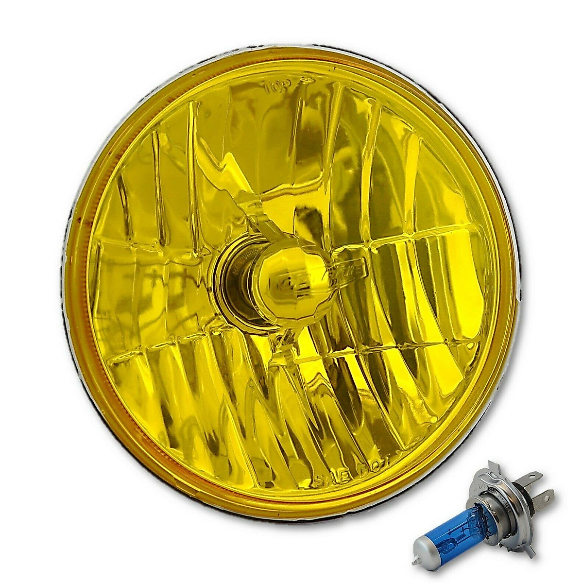 Octane Lighting 7 Inch H6024/6014 Yellow Amber Crystal Glass Headlight H4 Halogen Fog Light Pair