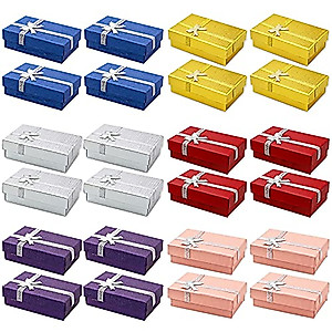 ISUSSER Pack of 24 Paper Gift Boxes with Lids and Ribbon Bows, 2x3.2x1 Inch, for Gifts, Necklaces, Earrings, 6 Colors