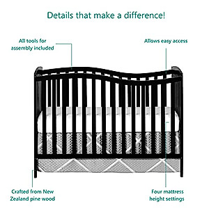 Dream On Me Chelsea 5-In-1 Convertible Crib In Black, JPMA Certified