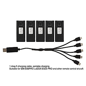 5pcs RC Drone Battery and Charging Cable Set, 3.7V 3000mAh Lithium Battery for E88 E88PRO LsE525 E525 PRO Quadcopter Drone, Replacement Battery Accessories