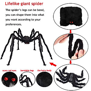 200" Halloween Giant Spider Web Decoration+59" Huge Spider+12 Mini Fake Spiders and Stretch Cobwebs, Fake Spiders with Triangular Spider Web for Indoor Outdoor Halloween Yard Home Haunted House Decor