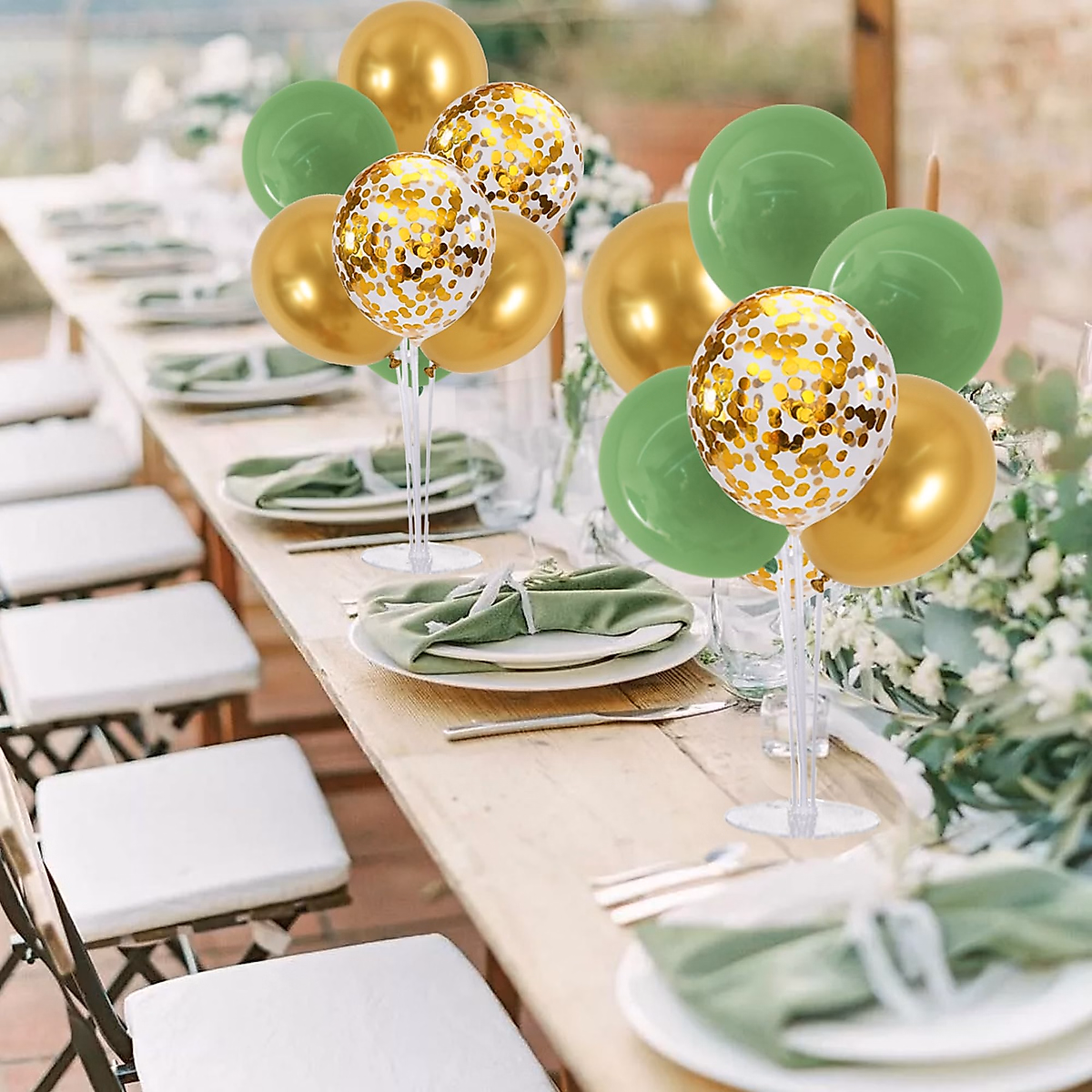 TONIFUL 4 Set Sage Green Gold Balloon Centerpieces for Table,Balloons Stand Kit for Baby Shower Birthday Party Decorations,Bridal shower,Anniversary