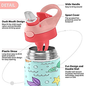 MCHIVER Mermaid Kids Water Bottle with Straw Insulated Stainless Steel Kids Water Bottle Thermos for School Girls Boys Leak Proof Cups 12 oz / 350 ml Pink Top