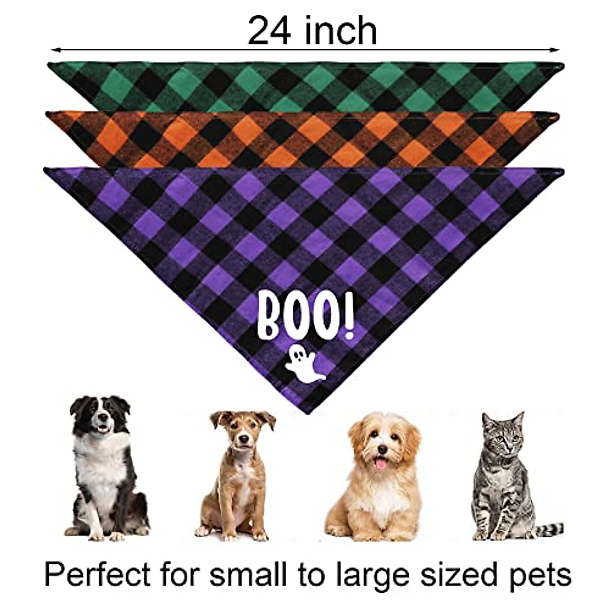 JOTFA 3 Pack Halloween Dog Bandanas, Holiday Halloween Plaid Dog Puppy Bandana Scarf Costume for Small Medium Large Dogs Pets