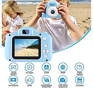 Kids Digital Cameras, Children's Gifts, Camera Digital Toys with 32 GB Memory Card and Reader (Blue)