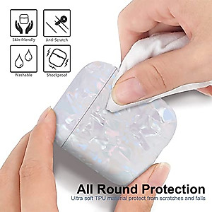 Glitter Shell Design Case for AirPods 1/2 with Pearl Wrist Chain Keychain,Colorful Sparkle Bling Pretty Cute Protective Skin Cover for Airpods 2nd Generation TPU Shock Proof for Women Girls -White