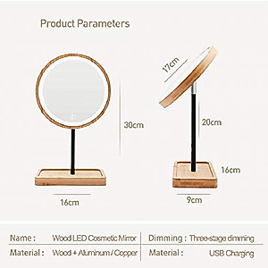 FQYYDD Illuminated Makeup Mirror Wooden Desktop Led Makeup Mirror Usb Charging Adjustable Bright