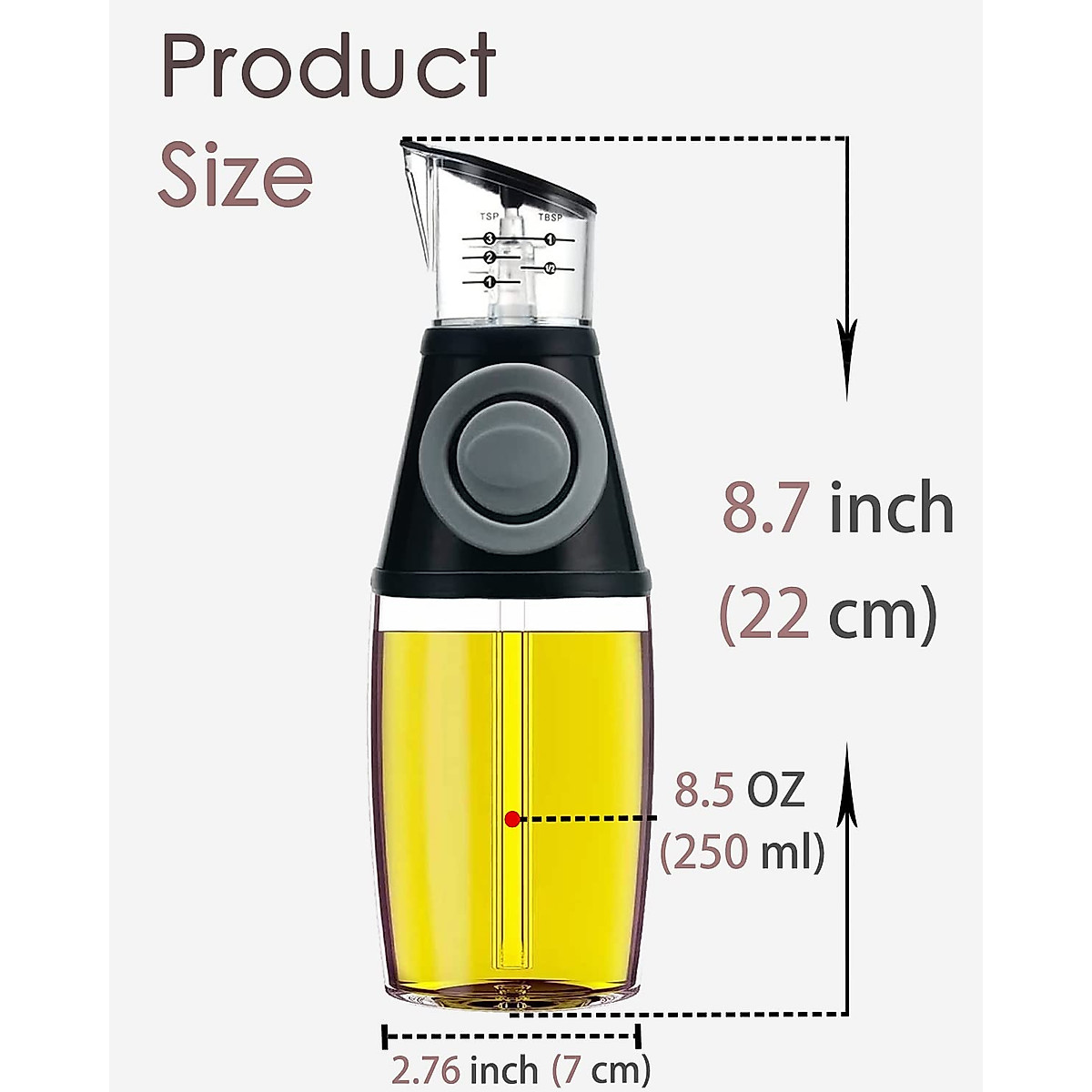 KITLAB Oil Dispenser Bottle, 8.5oz Olive Oil Dispenser Oil Sprayer, Clear Glass Refillable Oil and Vinegar Dispenser Bottle with Measuring Scale Pump for Kitchen, Cooking, Salads, Baking Frying