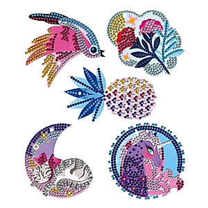 Janod Crystal Pixies Craft Kit - Unicorn & Cat - 5 Boards with 1,500 Mini Crystals - Ages 7+ - J07821