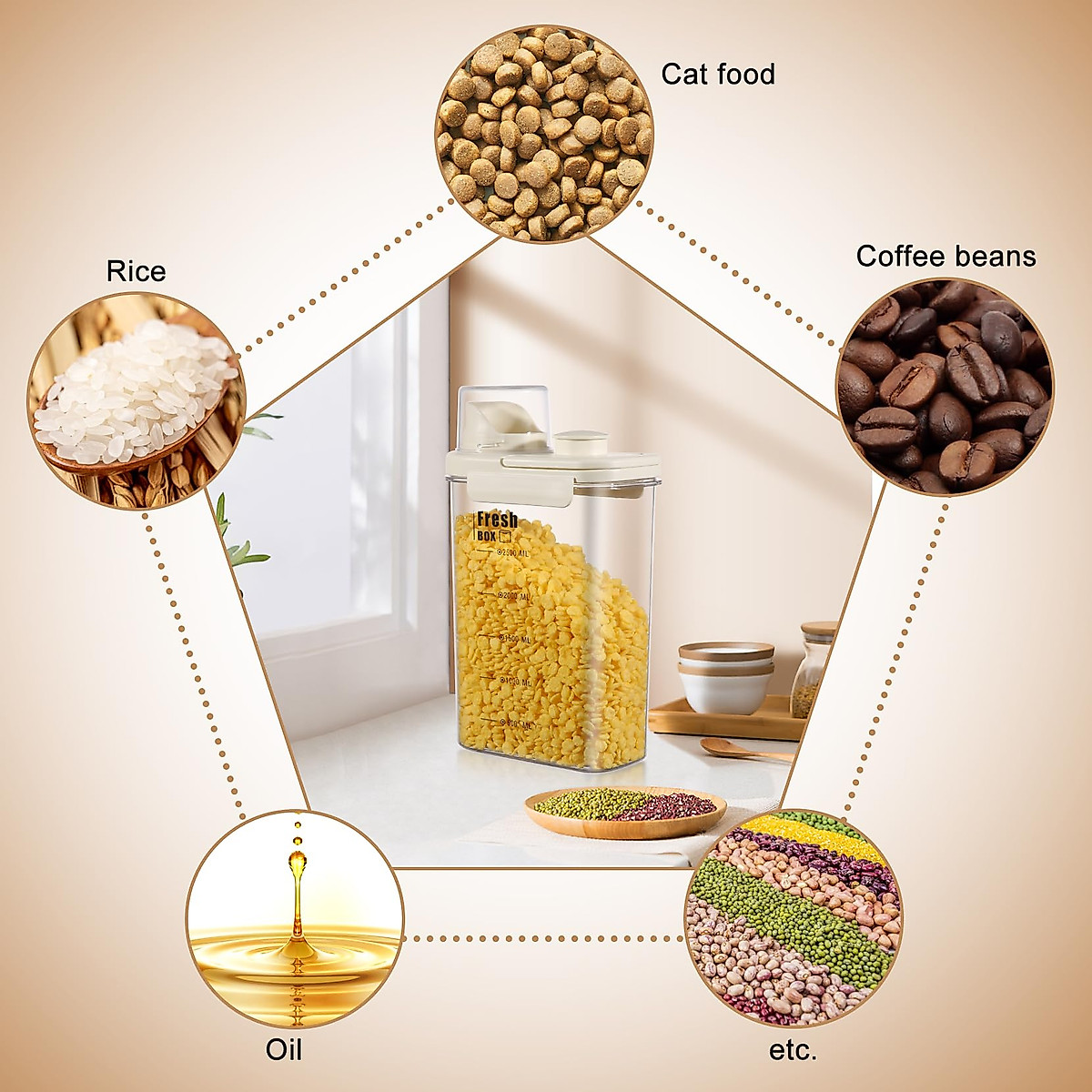 QEOSSKGI Airtight Dry Food Storage Containers, 6LBS Rice Storage Bin Cereal Containers Dispenser with Pourable Spout, BPA Free Plastic Storage Bin Dispenser for Oatmeal, Grain, Cereal, Pasta, Flour