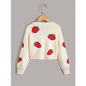 Verdusa Girl's Long Sleeve Drop Shoulder Knit Button Up Cardigan Sweater Beige 10Y