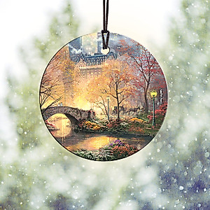 Trend Setters Thomas Kinkade - Central Park in The Fall - 3.5" Starfire Prints Hanging Glass Print Accessory - Ideal Decoration for Gifting and Collecting