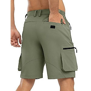 TBMPOY Men's Hiking Work Shorts Quick Dry Cargo Outdoor Athletic Short for Men Zip Pockets Camping Fishing Sage Green 34