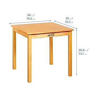 ECR4Kids 30in x 30in Square Hardwood Table with 28in Legs and Two 16in Chairs, Kids Furniture, Honey