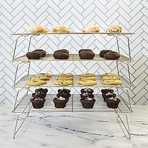 KITCHENATICS 4-Tier Stackable Cooling Racks for Baking, 100% Stainless Steel Wire Rack, Oven Safe Baking Rack, Oven Rack for Pizza, Cake, Bread, Cooling Rack for Cooking and Baking, Cookie Rack 15x10