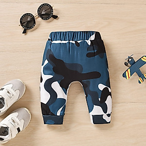 HIHA Preemie Newborn Baby Boy Clothes Set Short Sleeeve Romper Camoflauge Pants Hat 3PCS Mamas Man Outfit Mamas Little Boy Print (Blue Camo, Preemie)