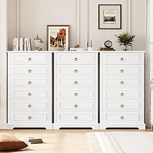 HOSTACK 6 Drawer White Dresser, 52" Tall Dresser, Vertical Dresser, Modern Farmhouse Chest of Drawers, Wood Closet Dresser Storage Dresser Chest for Living Room, Hallway, Entryway