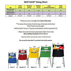 Seat Sack Small Chair Storage Pocket - 12 Inches, Green - Perfect Organizer for Classroom Chairs, Durable and Spacious Chair Pocket for Classroom Storage and Organization