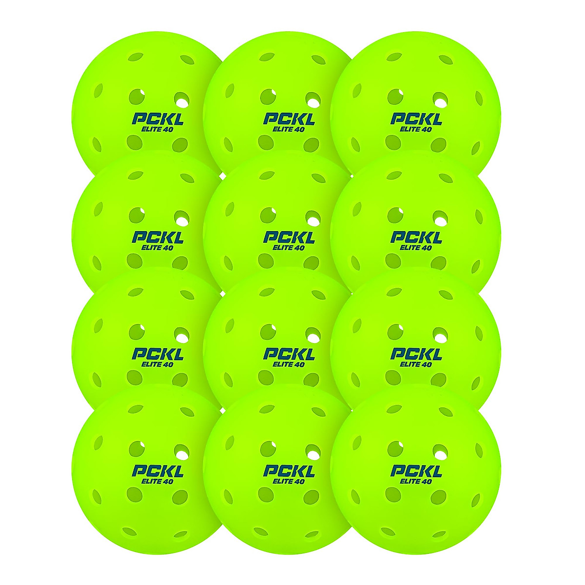 PCKL Elite 40 Pickleball Balls | Tournament and Competition Ball | 4 Pack of Balls | 50 Pack | 100 Bulk Pack | USA Pickleball Approved (12 Pack, Neon Green)