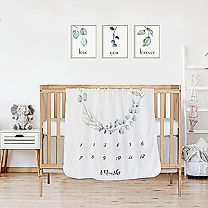 Yoothy Baby Monthly Milestone Blanket for Boy Girl Gender Neutral Gift for Baby Shower, Eucalyptus Plant Blanket for Newborn, Green Leaves Wreath &12 Stickers Included, Soft Flannel Blanket 47''x40''