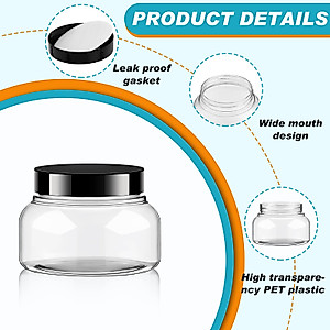 Tessco 24 Pack Plastic Jars with Lids Labels Plastic Containers Round Refillable Cosmetic Containers Empty Body Butter Jars Sugar Scrub Containers for Cosmetics (Clear,8 oz)