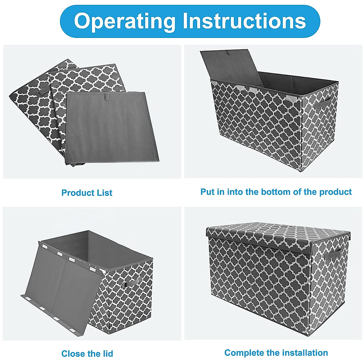 VERONLY Large Toy Box Chest Storage with Lid - Collapsible Kids Toys Boxes Organizer Bins Baskets with Handles for Boys, Girls,Nursery,Playroom,Clothes,Blanket,Bedroom(300D gray)