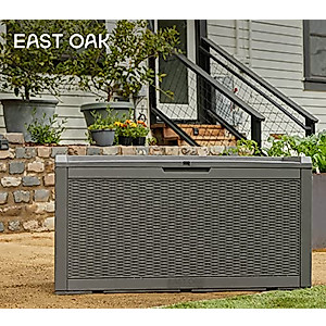 EAST OAK 100 Gallon Large Deck Box, Outdoor Storage Box with Padlock for Patio Furniture, Patio Cushions, Gardening Tools, Pool Supplies, Waterproof and UV Resistant, 660lbs Weight Capacity, Grey