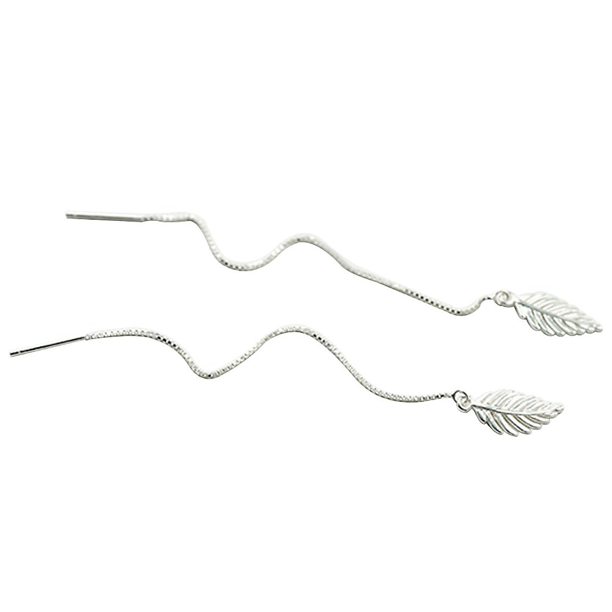 Boho Minimalist Long Thin Linear 925 Sterling Silver Leaves Dangle Earrings Chain for Women Elegant Threader Earrings